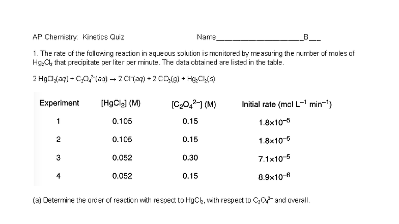 AP Chemistry Kinetics Quiz: Reaction Rates & Mechanisms - Studocu
