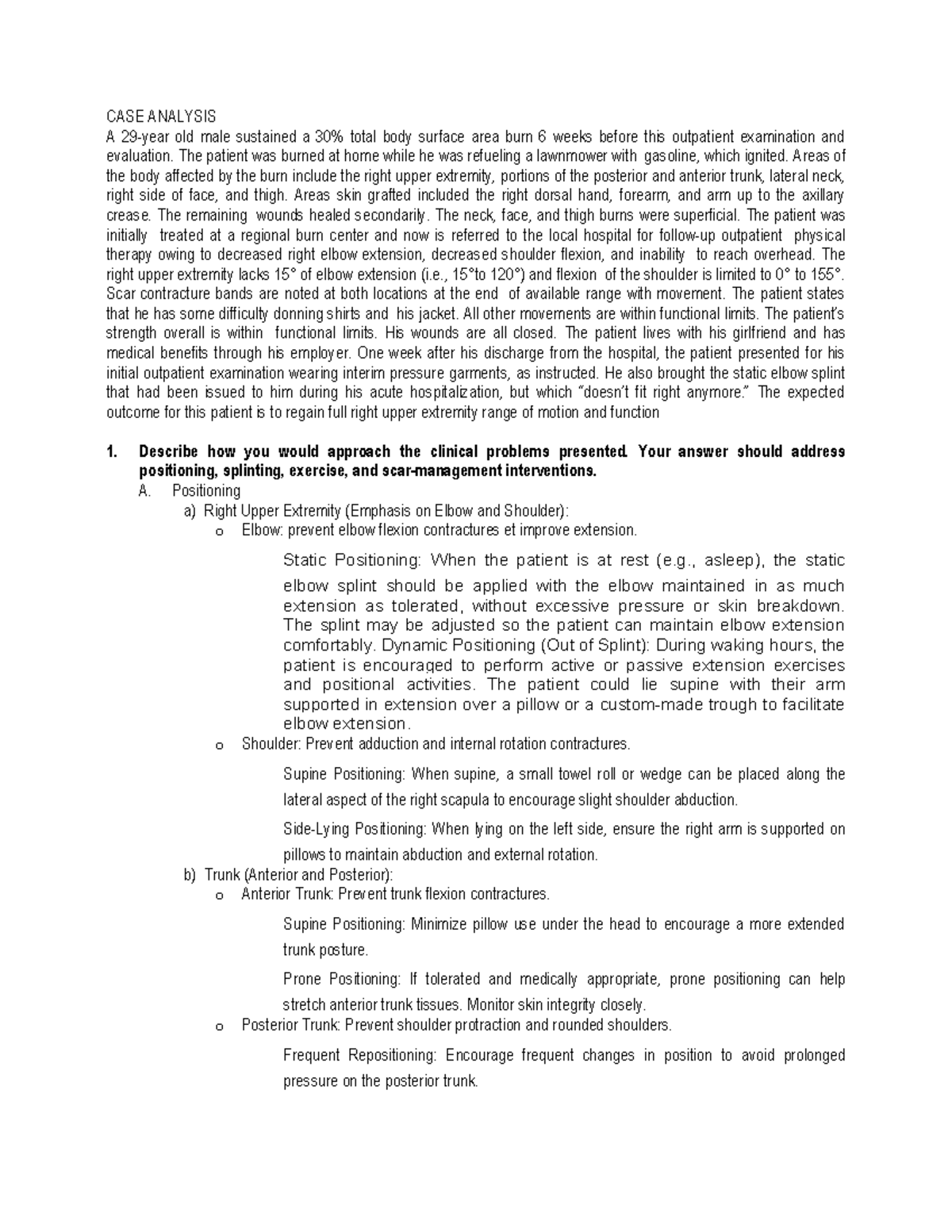 Burn Case Analysis: Outpatient Rehabilitation for Total Body Surface ...