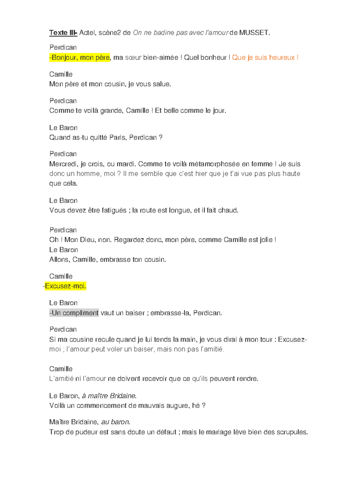 Texte III -Acte I scène 2 Musset pdf - Texte III- ActeI, scène2 de On ...