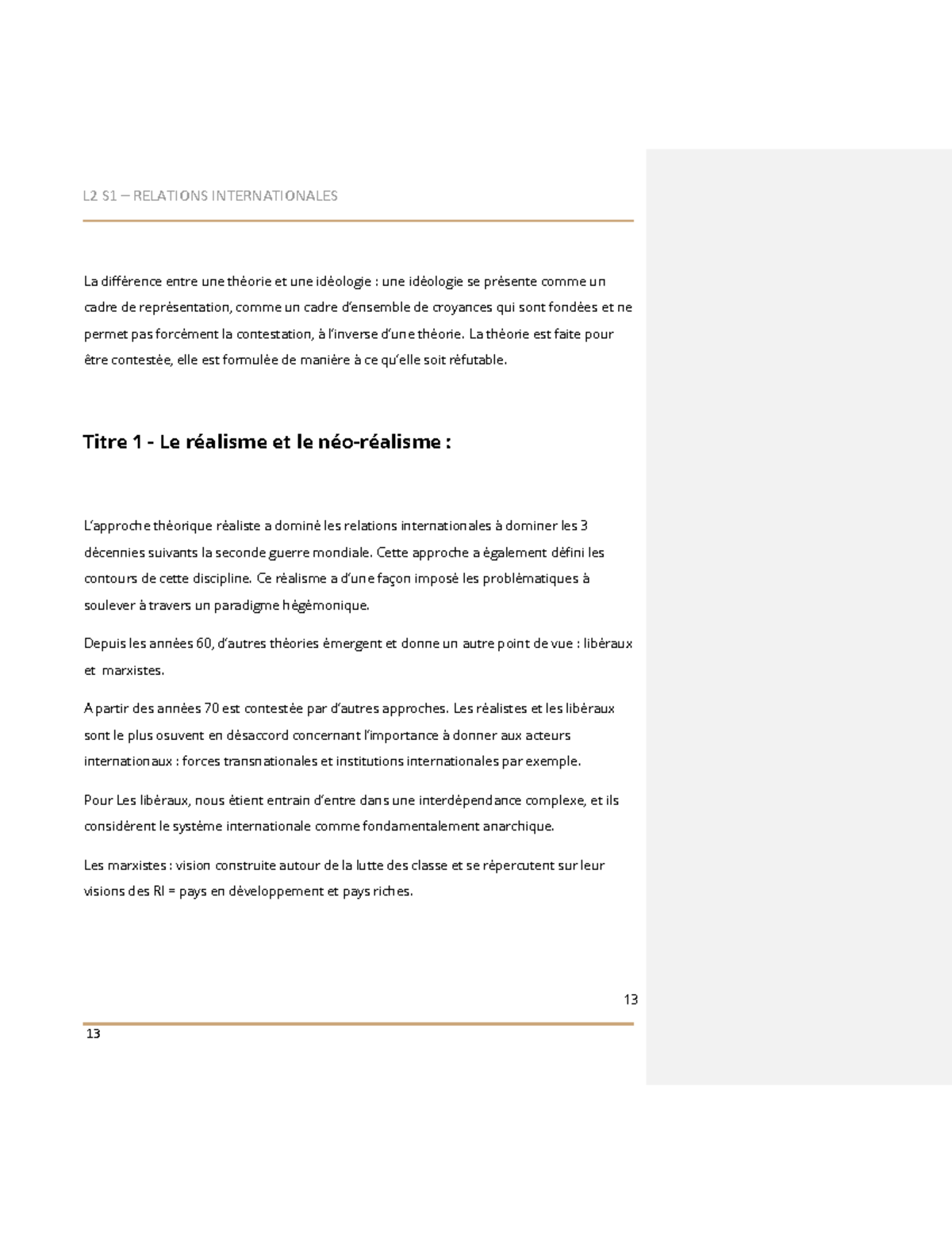 CM RI Cours 2 - Théories des Relations Internationales et Réalismes ...