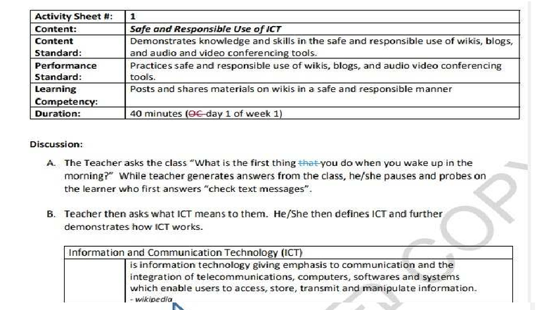 TLE 6 LAS 1: Safe and Responsible Use of ICT Activity Sheet - Studocu