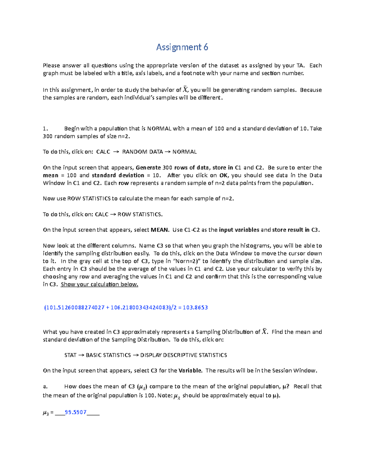 Minitab HW6 Solution - assignment 6 - Assignment 6 Please answer all ...