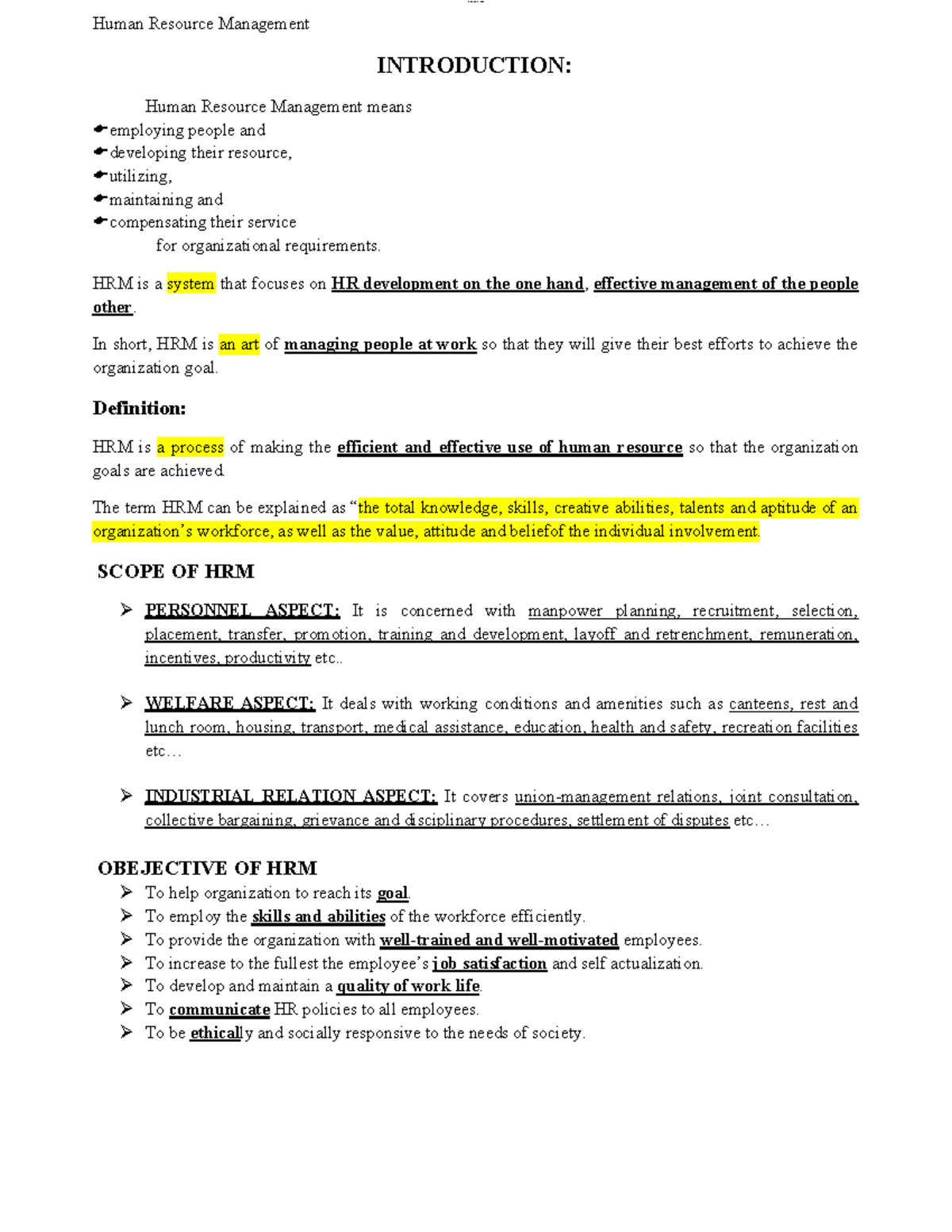 Module 1: Simplified Notes on Introduction to Human Resource Management ...