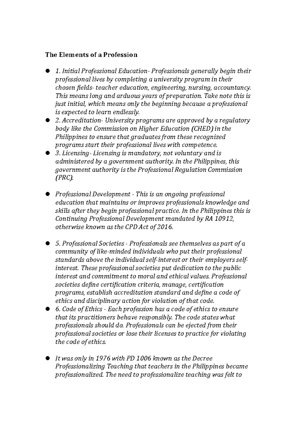 Elements of a Profession in Education: Insights and Standards - Studocu