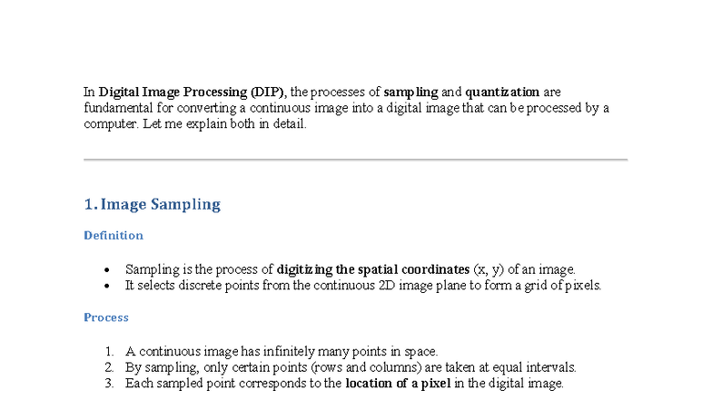 DIP: Understanding Image Sampling and Quantization Techniques - Studocu
