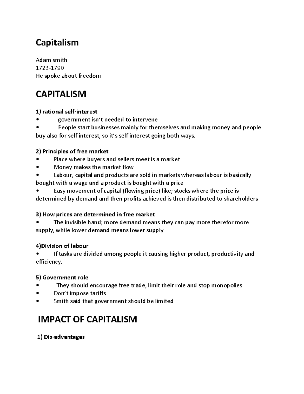 Capitalism Overview: Key Principles and Impact Analysis - Studocu