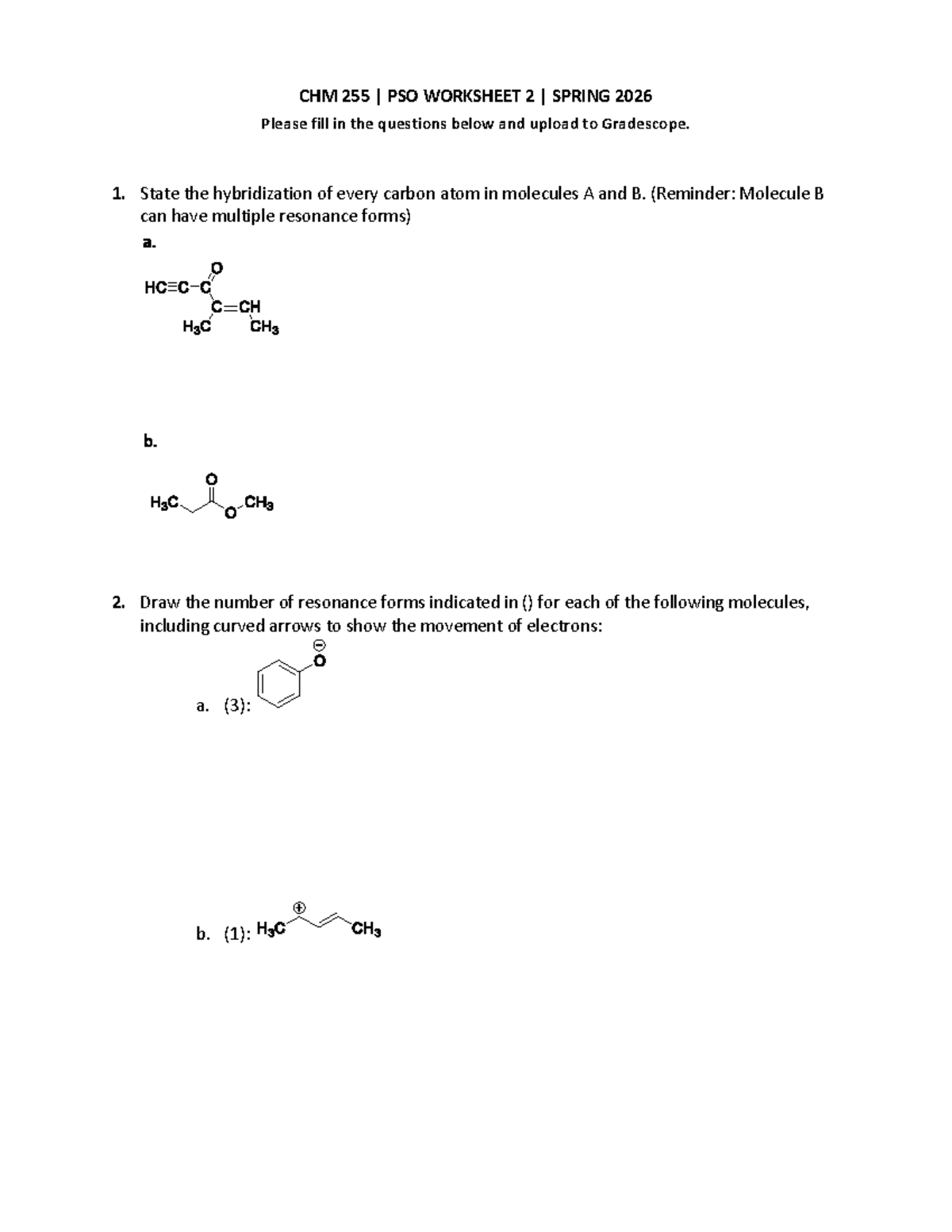 CHM 255 PSO Worksheet 2 - Spring 2026 Lab Exercises - Studocu