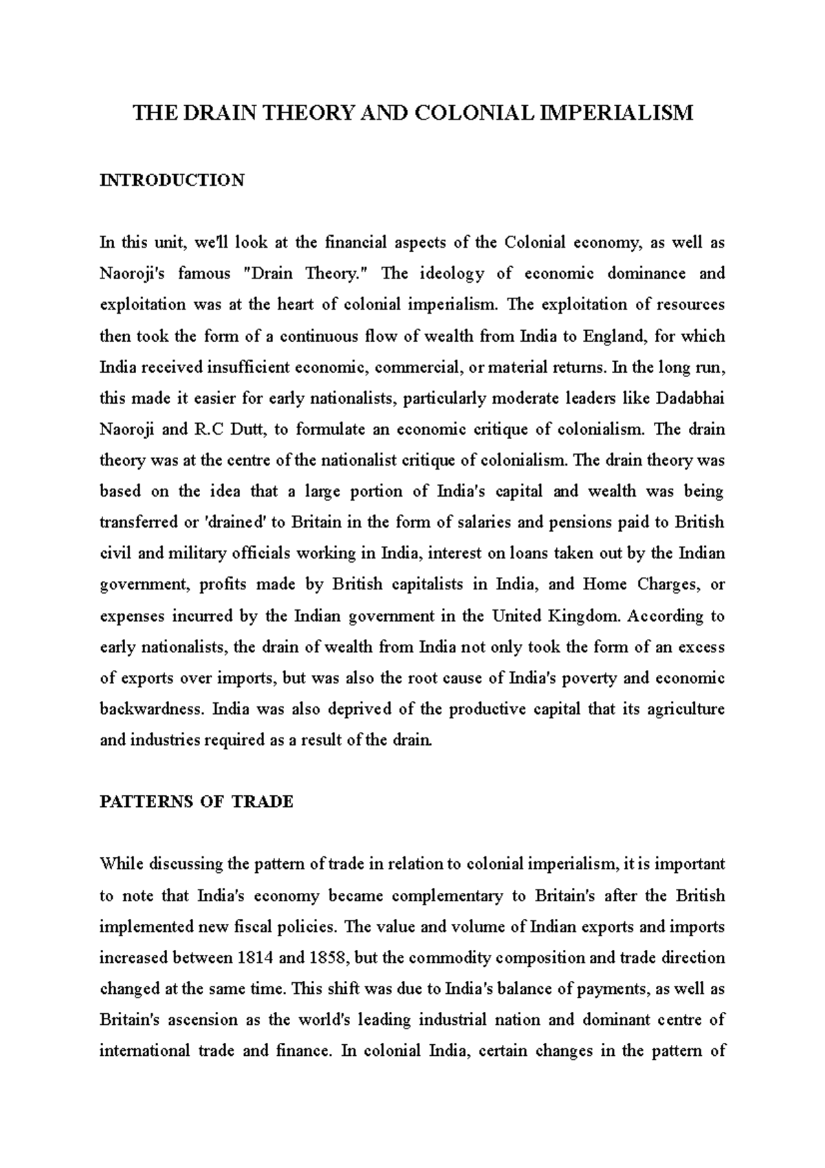 THE Drain Theory AND Colonial Imperialism - THE DRAIN THEORY AND ...