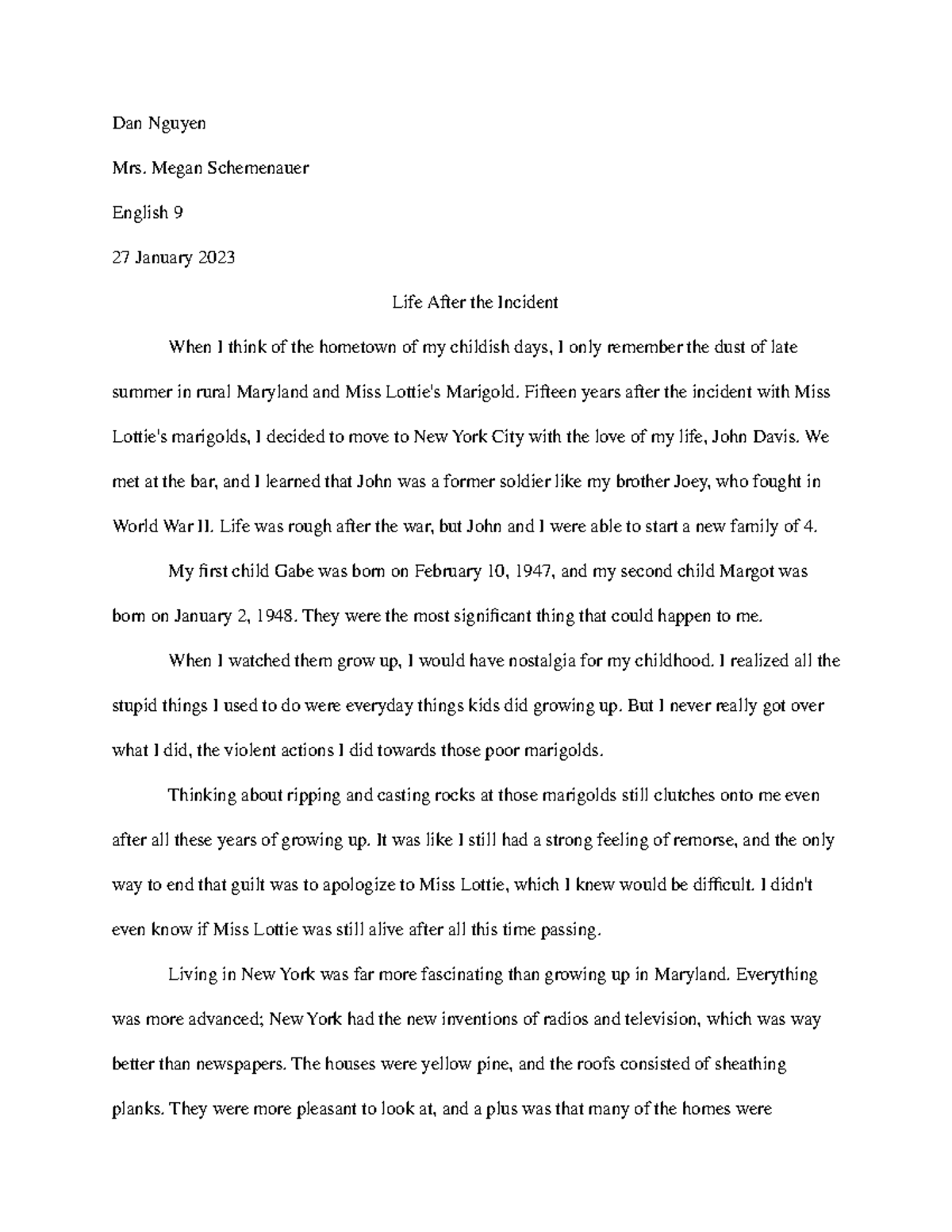 "Marigolds" Narrative Writing Sequel-Dan Nguyen - Dan Nguyen Mrs. Megan ...