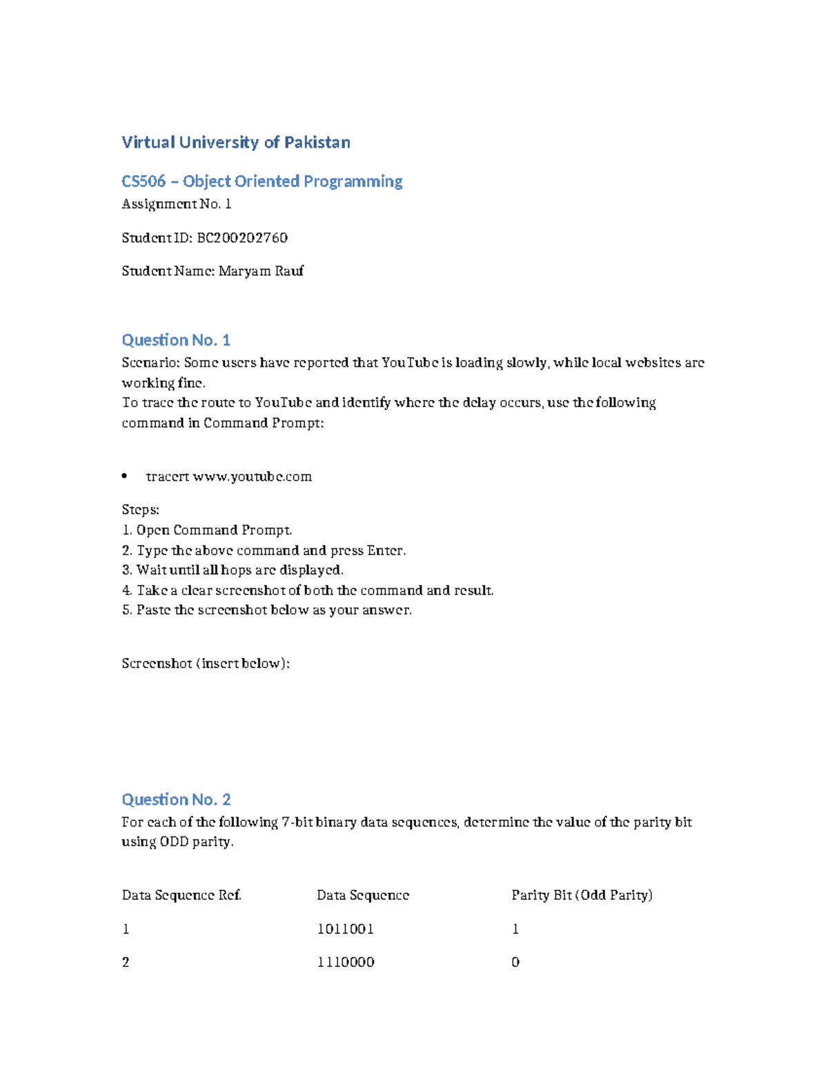 CS506 Object Oriented Programming Assignment 1 - Maryam Rauf - Studocu