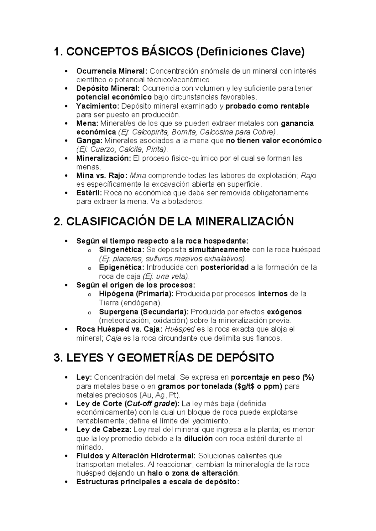 Tarea YACI 3: Conceptos Clave en Mineralogía y Explotación Minera - Studocu