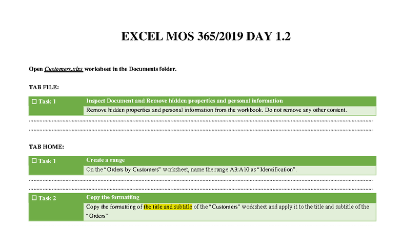 EXCEL MOS DAY 1.2 Worksheet Tasks and Formatting Guide - Studocu