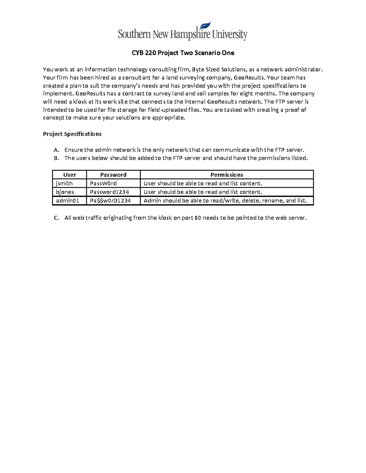 CYB 220 Project Two Scenario 1: Network Admin Plan for GeoResults - Studocu