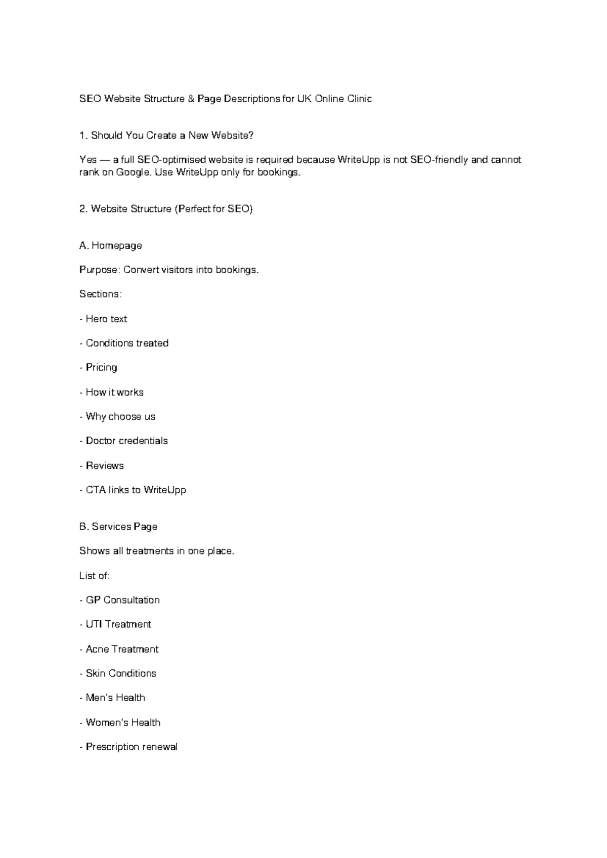 SEO Website Structure for UK Online Clinic - Learning Material - Studocu