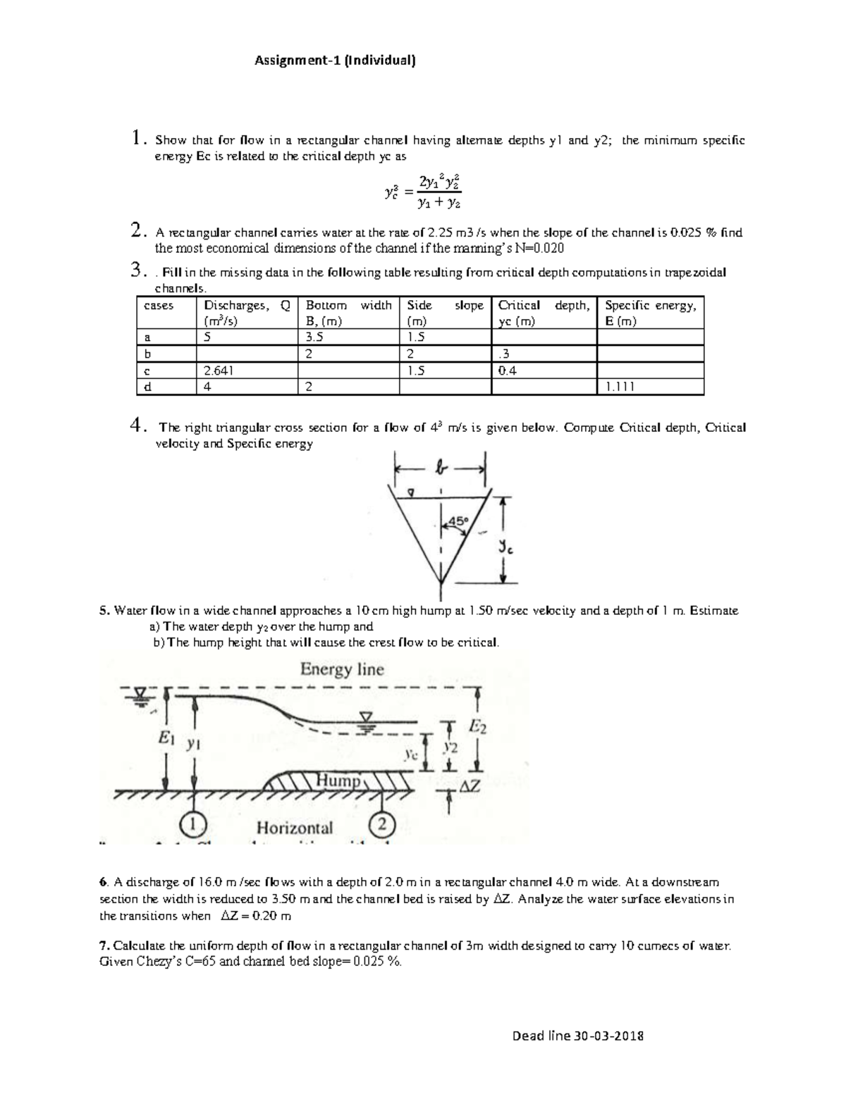 Assignment 3rd Yr - Flow in Rectangular Channels and Critical Depths ...