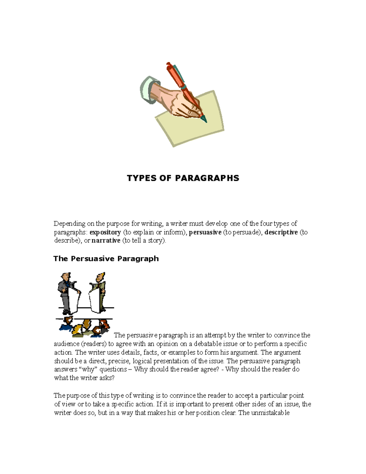 ENG Laintiiu 08: Types of Paragraphs and Writing Techniques - Studocu