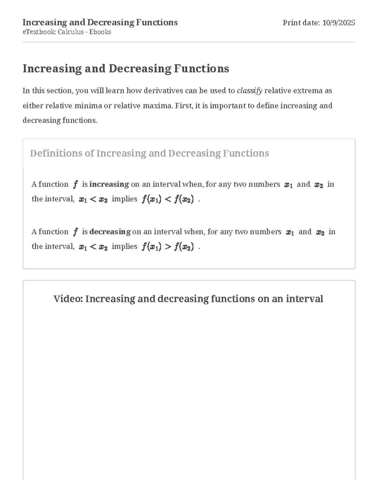 Calculus - Increasing and Decreasing Functions Overview and Guidelines ...