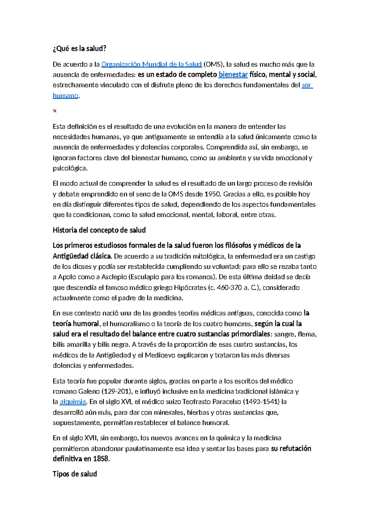 La salud: Definición y Evolución según la OMS - Studocu