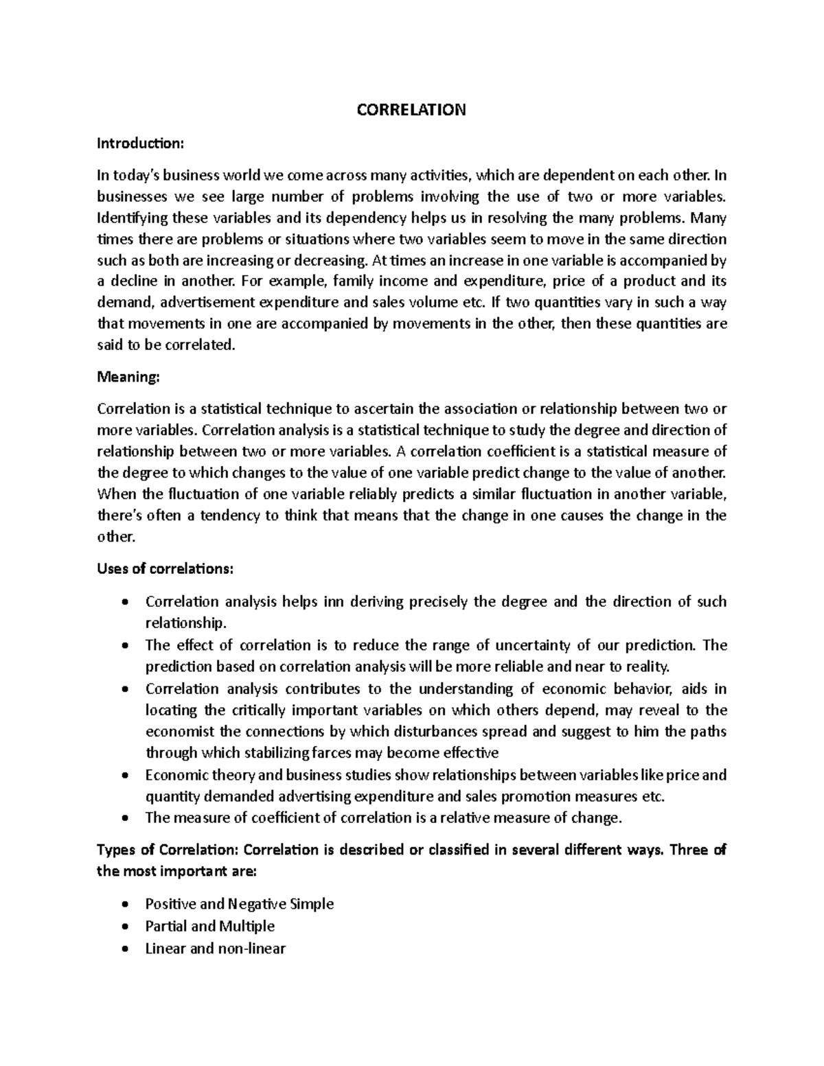 Correlation analysis in business: Understanding variable relationships - Studocu