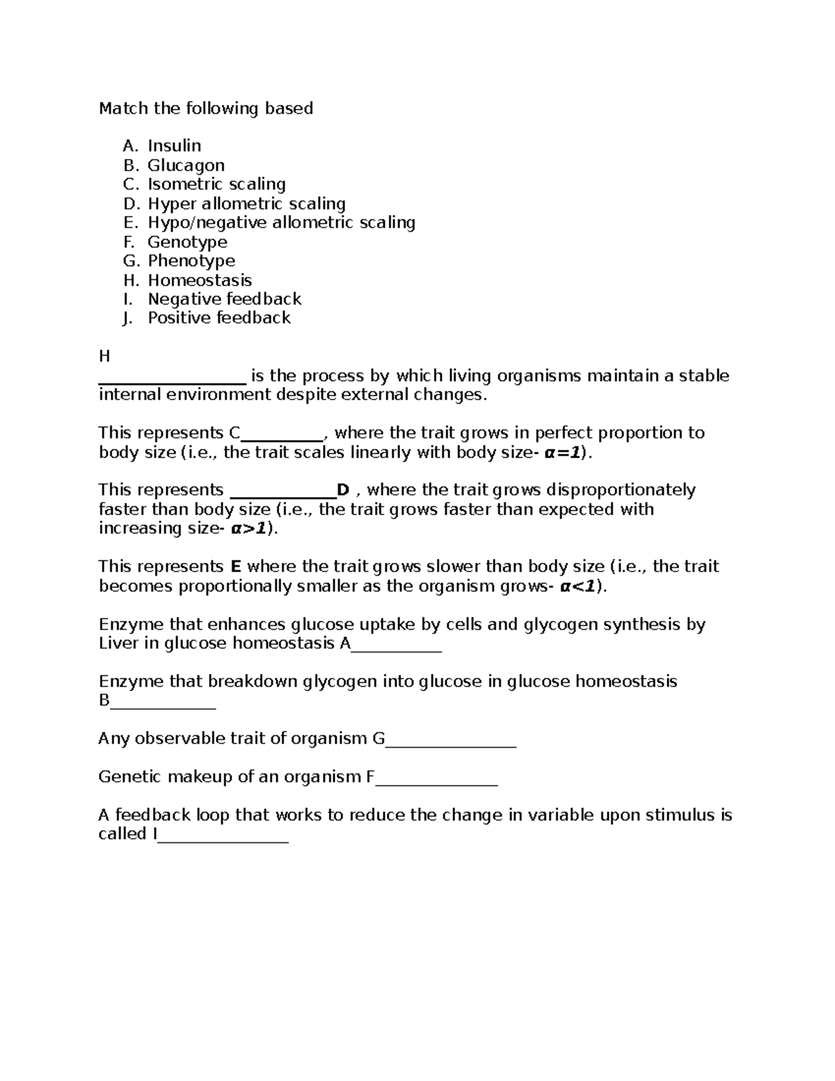 Day 2 Class Activity: Match Key Biological Terms and Concepts - Studocu