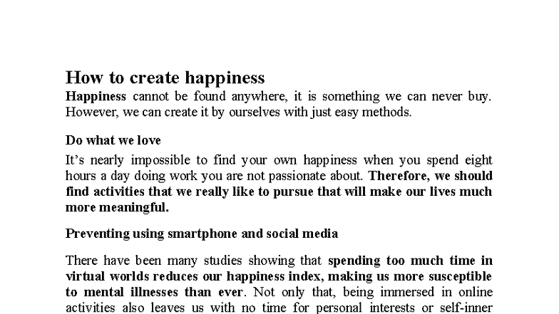 Creating Happiness: Simple Methods for a Fulfilling Life - Studocu