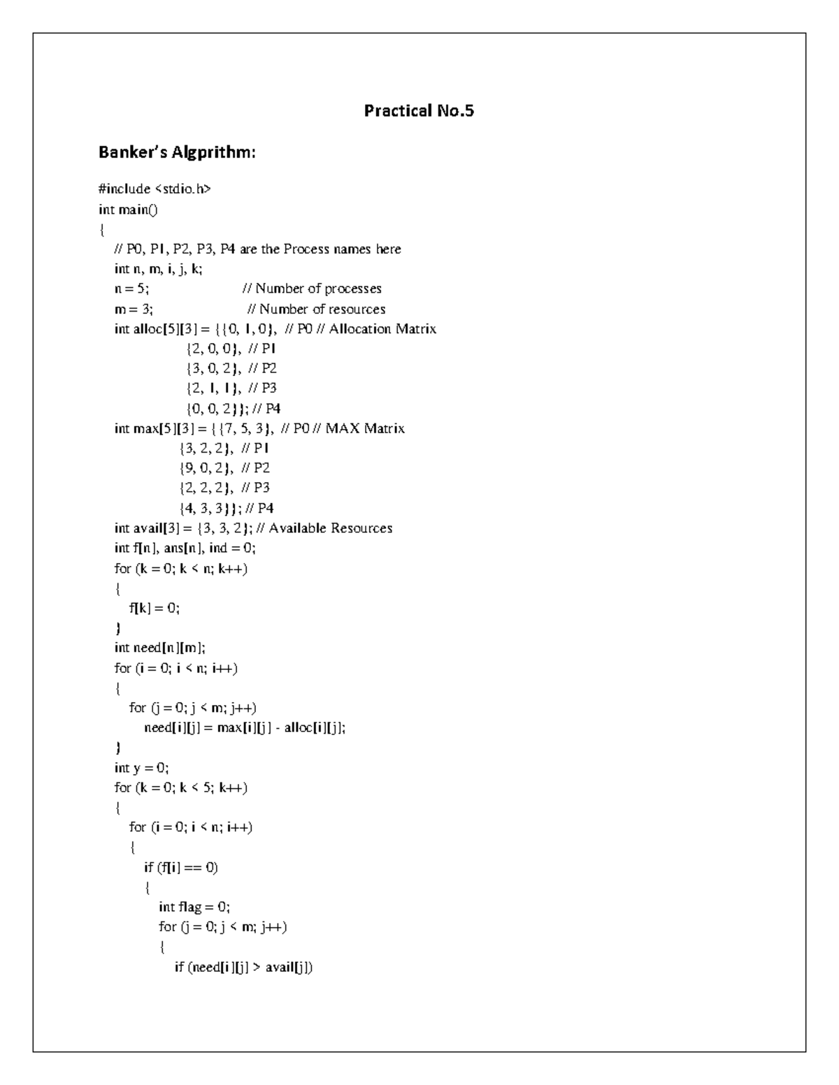 OS Practical No.5 to No.8: Banker’s, LRU, Disk Scheduling Algorithms - Studocu