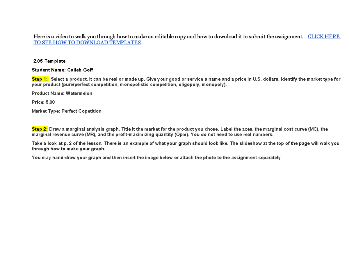 FLVS 2.05 Assignment: Editable Template & Marginal Analysis Guide - Studocu