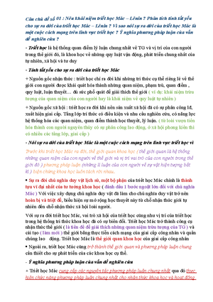 [Solved] Nu khi nim trit hc mc lnin Phn tch tnh tt yu cho s ra i ca trit - Triết học Mác - Lênin ...