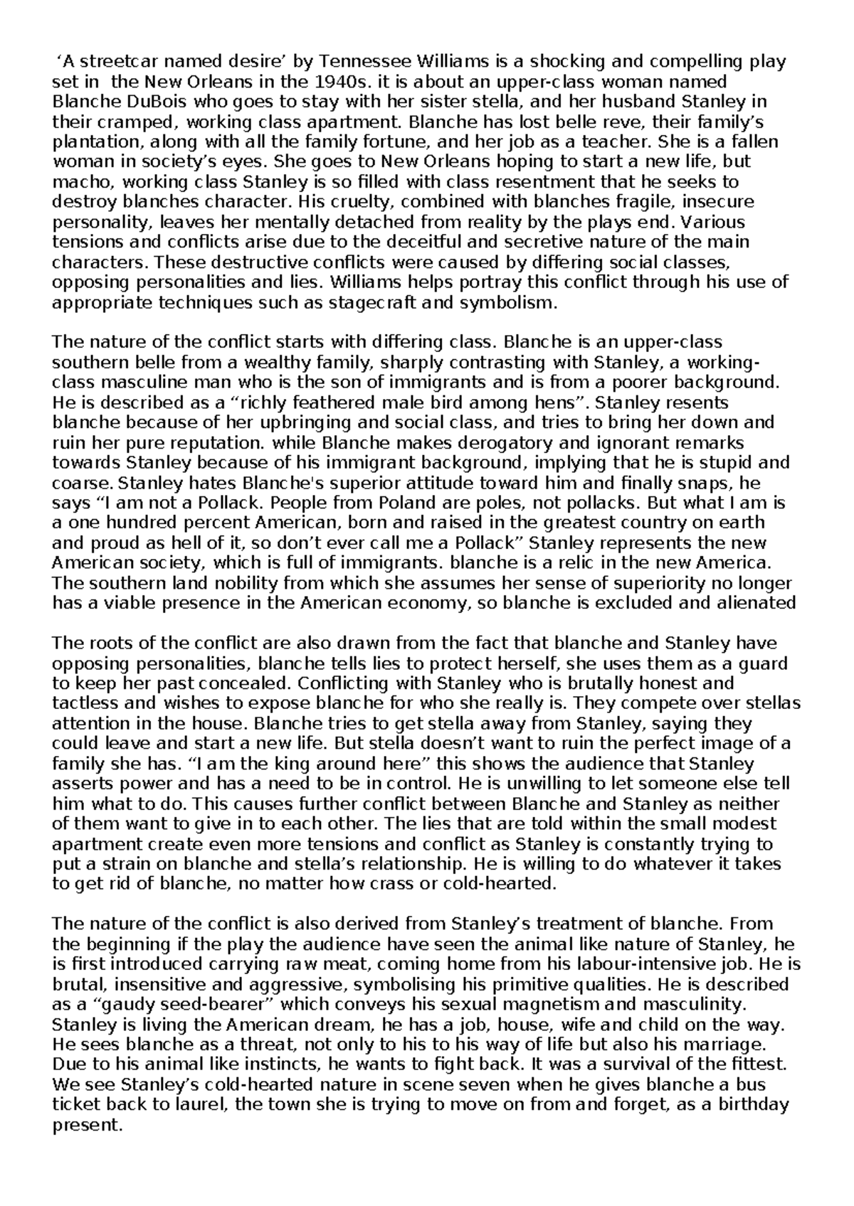 A Streetcar Named Desire: Conflicts of Class and Illusion Analysis ...