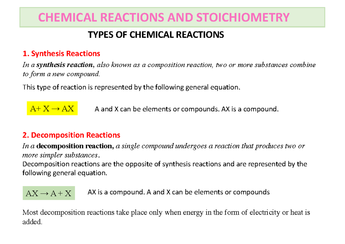 CHE107 Chemical Reactions: Types and Stoichiometry Explained - Studocu