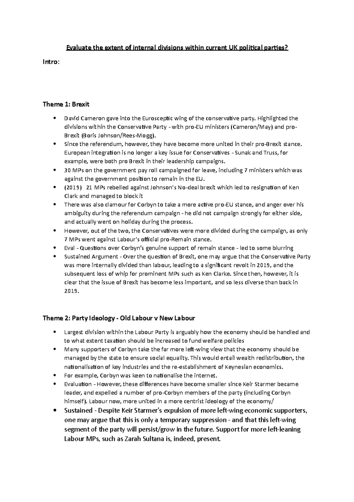 Internal Divisions in UK Political Parties: A Critical Evaluation - Studocu