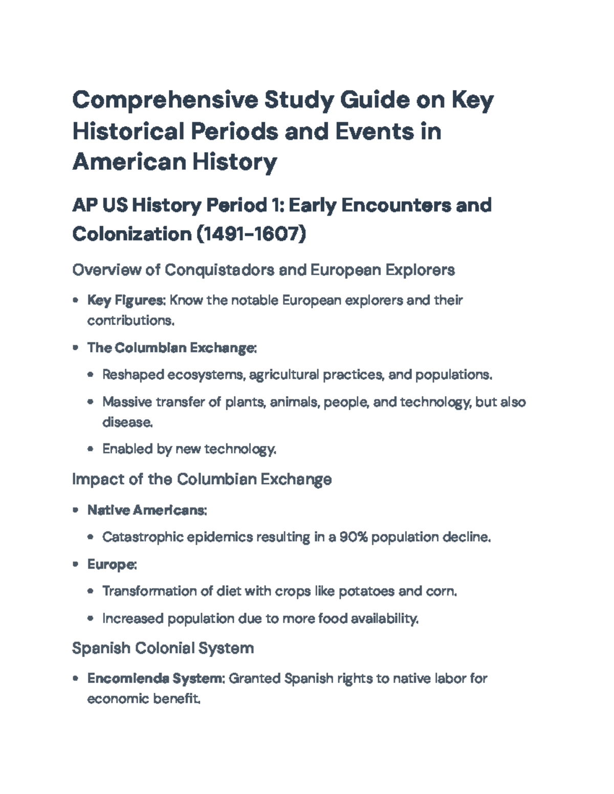 AP US History Comprehensive Study Guide: Key Events & Themes (1491-1877 ...