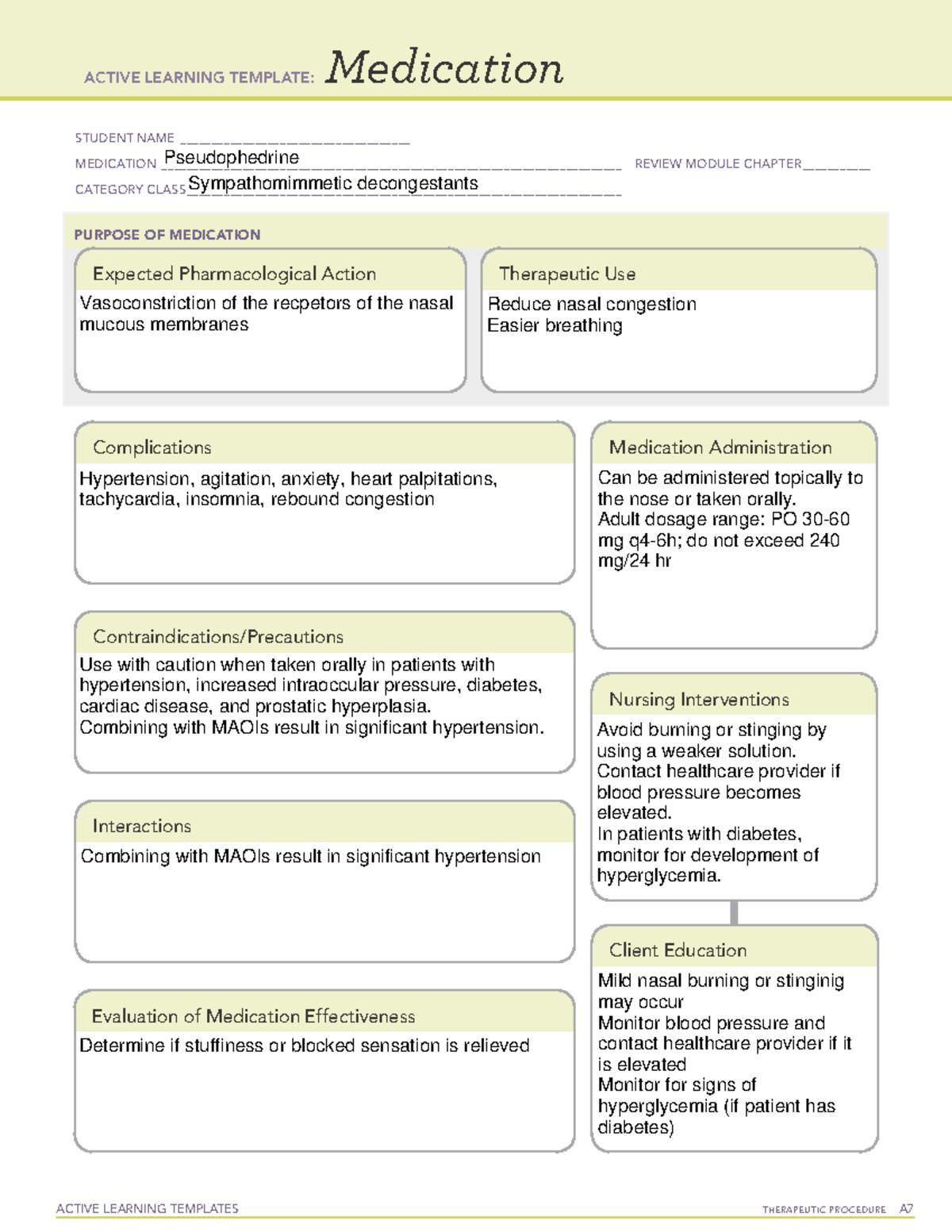 Active Learning Template medication Pseudophredrine - ACTIVE LEARNING ...