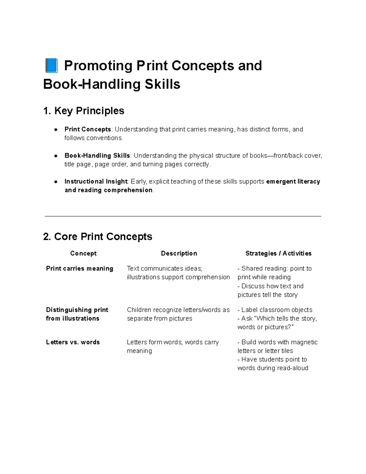 Promoting Print Concepts & Book-Handling Skills: Key Strategies - Studocu