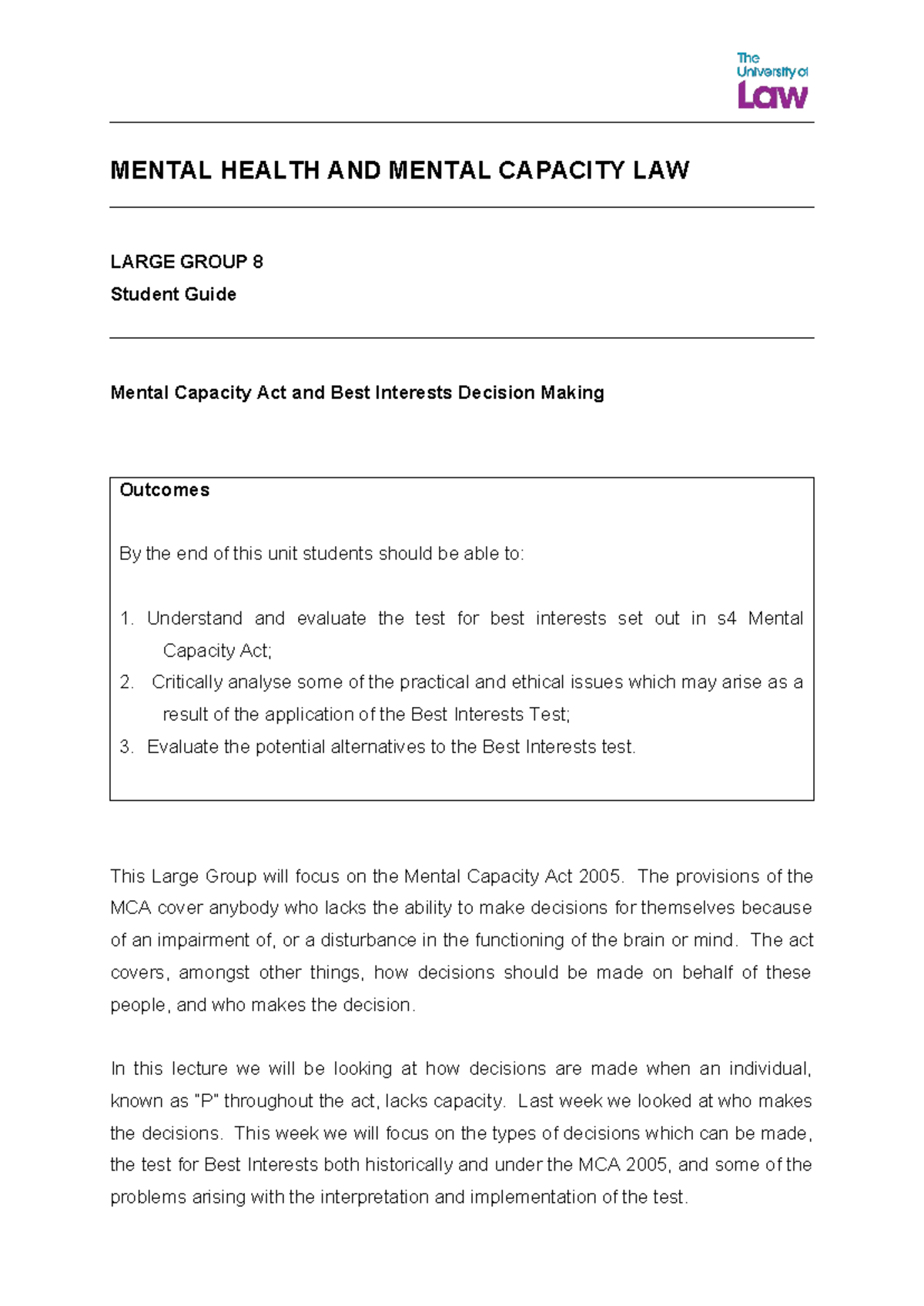 Mental Capacity Act & Best Interests Decision Making - Unit 8 Guide ...