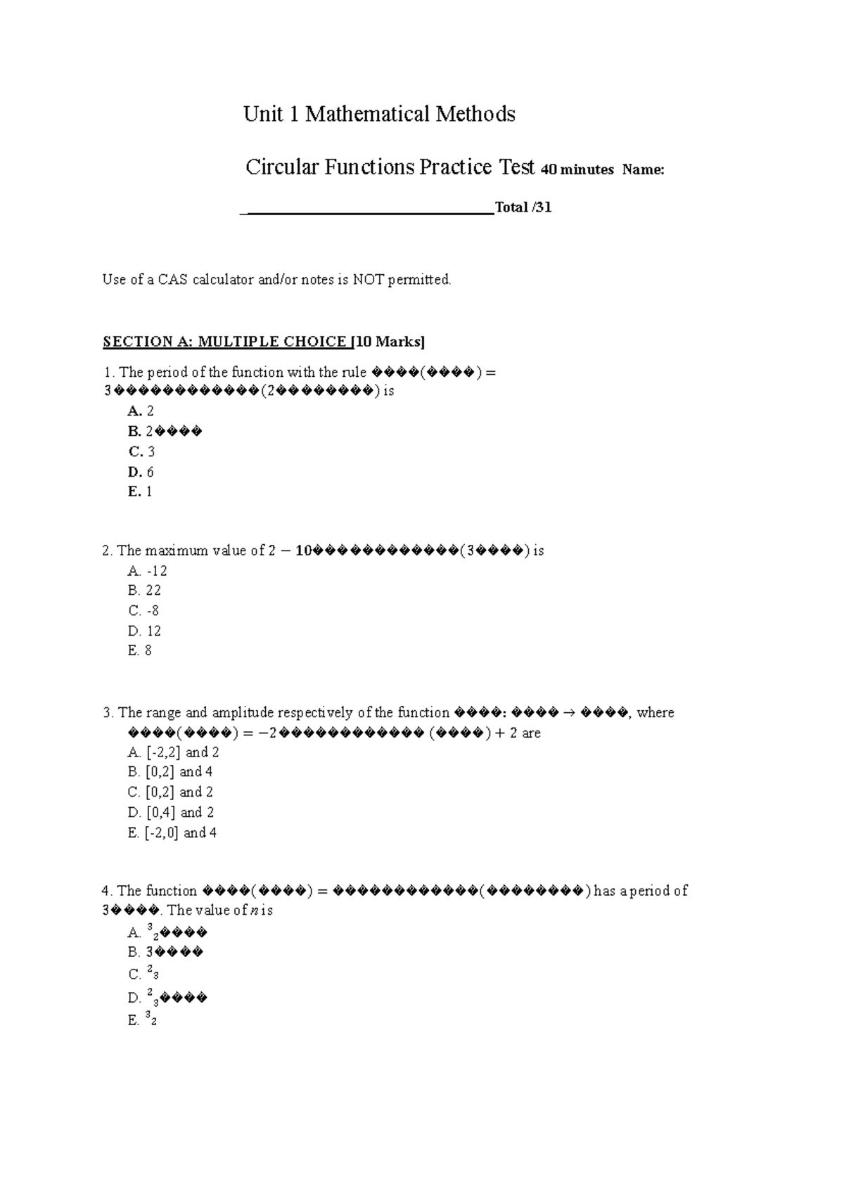 1MM Circular Functions Revision Test: Practice Test with Solutions ...