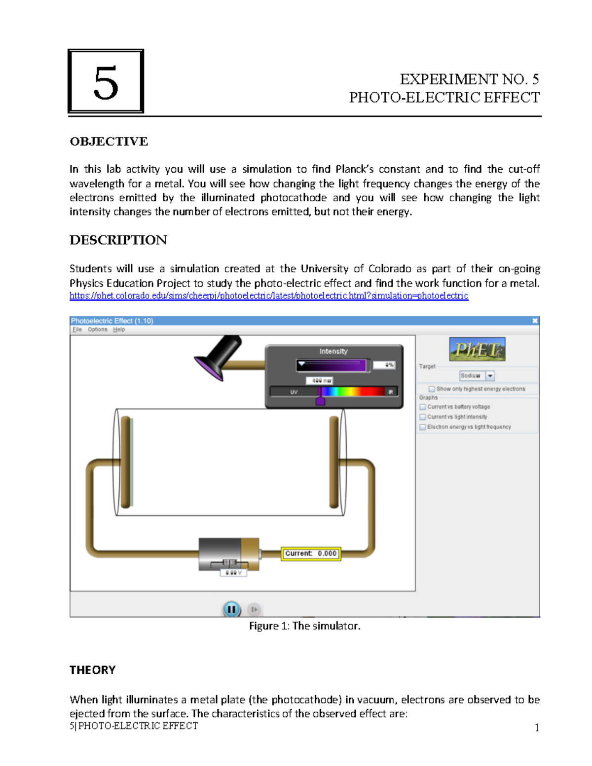 Experiment 5 - The Photoelectric Effect Instructions - EXPERIMENT NO. 5 ...