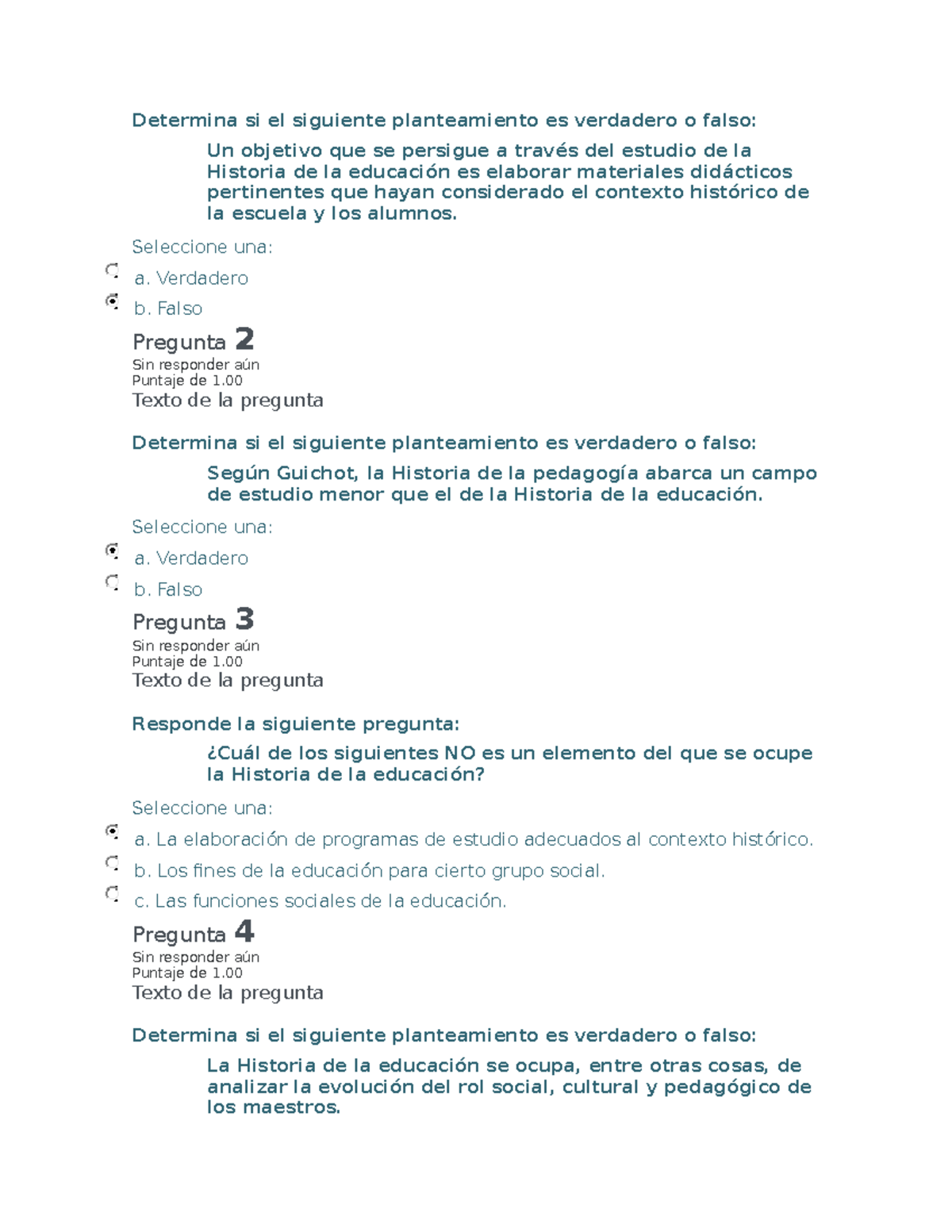 Reto 1 - Evaluación de Verdadero o Falso en Historia de la Educación ...