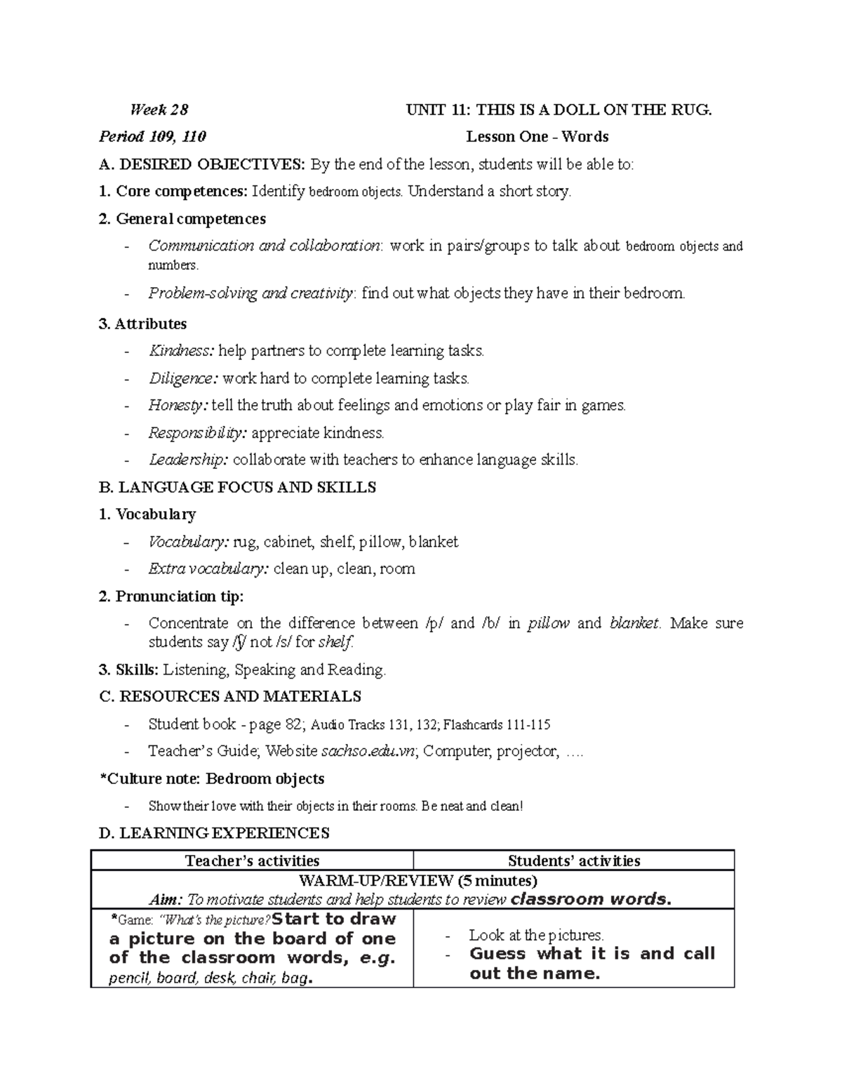 Unit 11- Lesson 1 - short - Week 28 UNIT 11: THIS IS A DOLL ON THE RUG ...