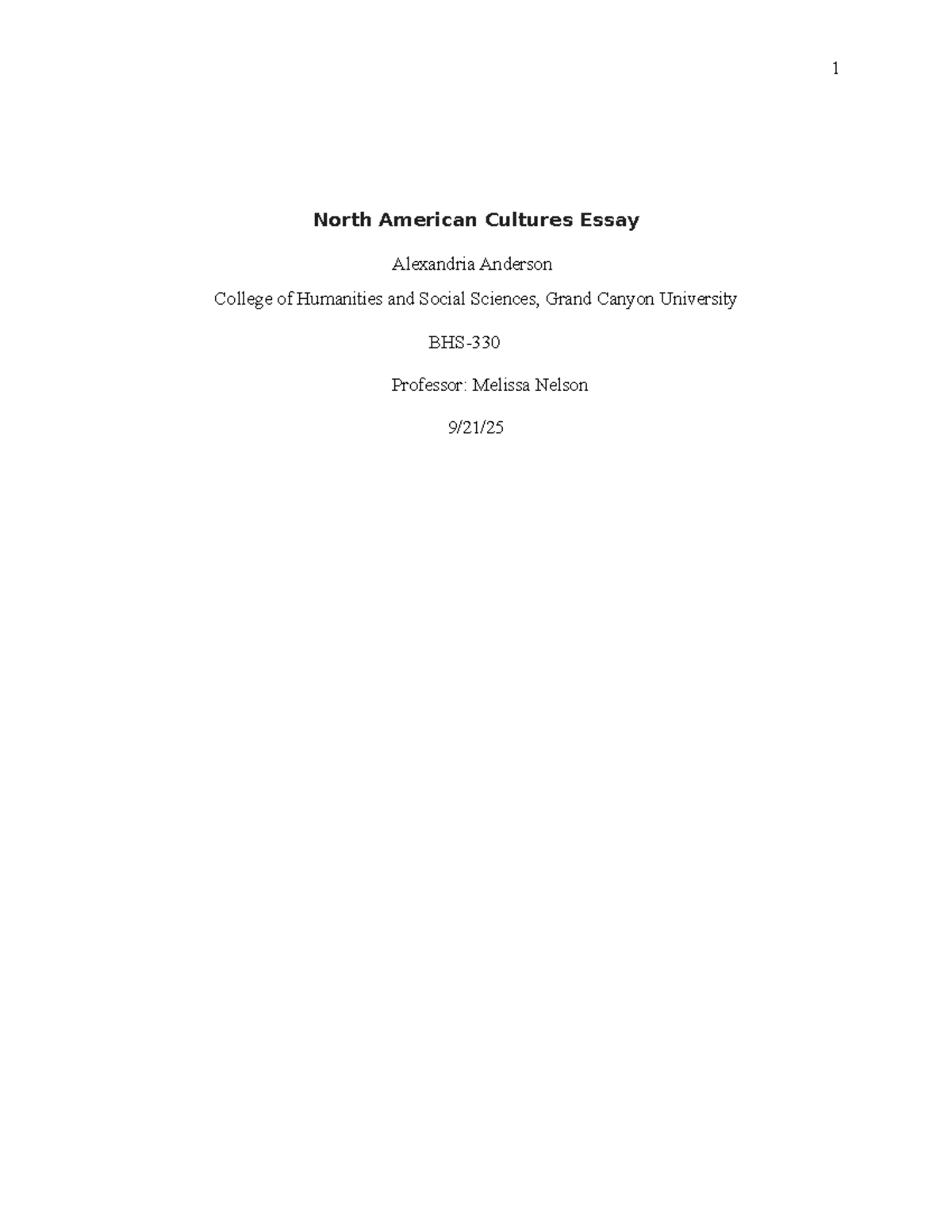 North American Cultures Essay (HUMS 101) - Cultural Perspectives in ...