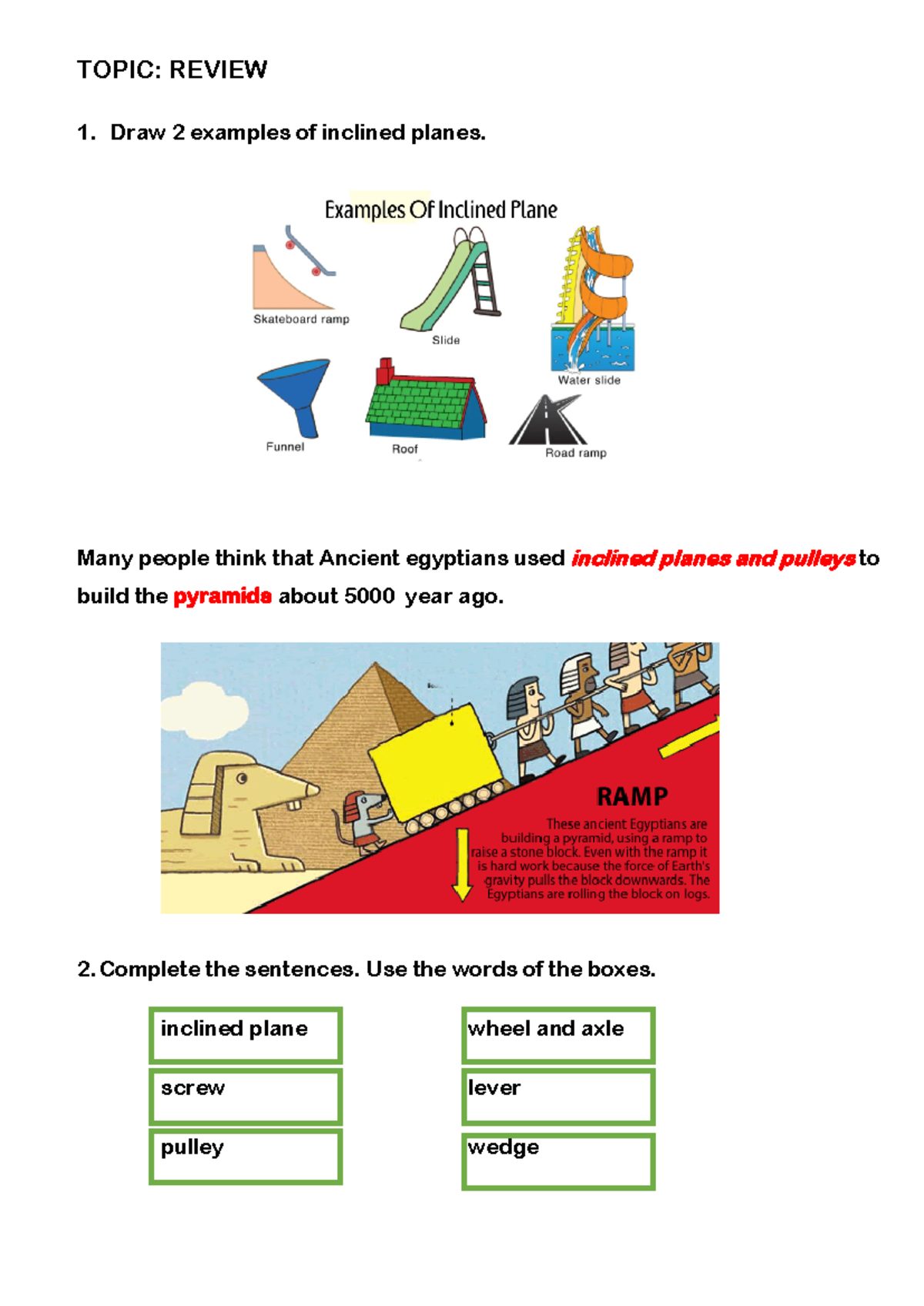 I9hj1 science review - Hola Mí - TOPIC: REVIEW 1. Draw 2 examples of ...