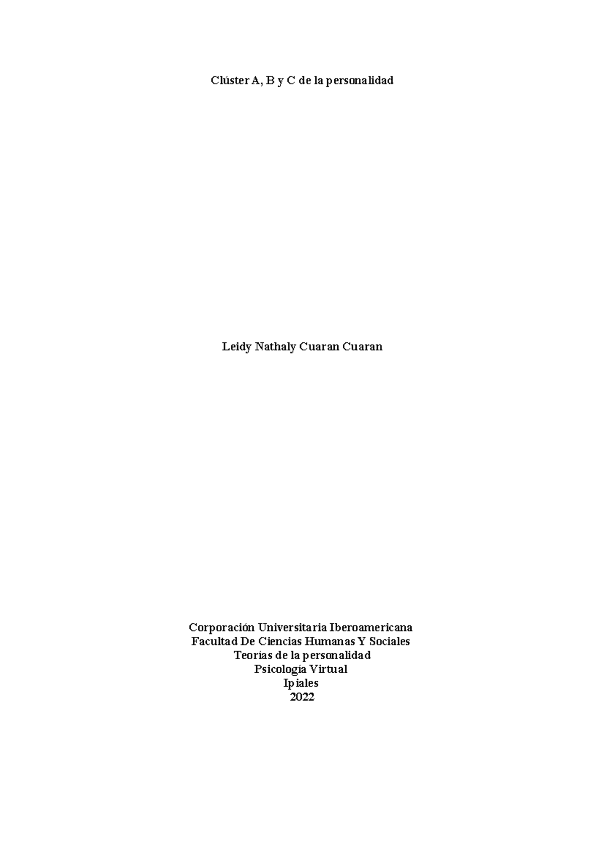 Cluster Abc - ... - Clúster A, B y C de la personalidad Leidy Nathaly ...