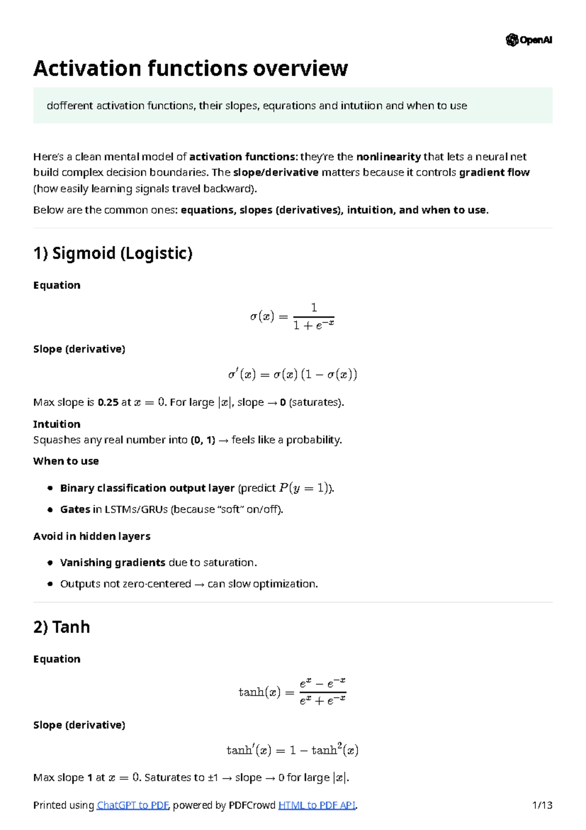 Activation Functions Overview: Types, Equations, and Usage in Neural ...