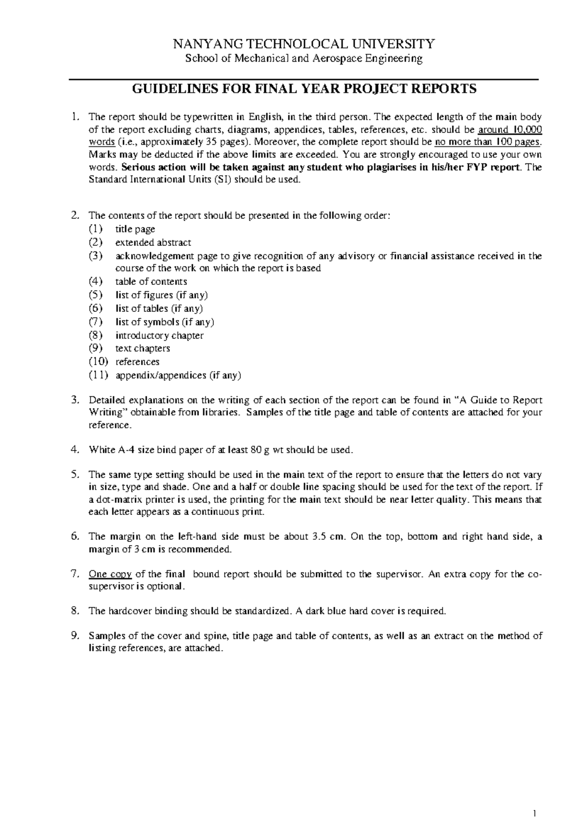 Final Year Project Report Guidelines - NANYANG TECH. UNIV. - Studocu