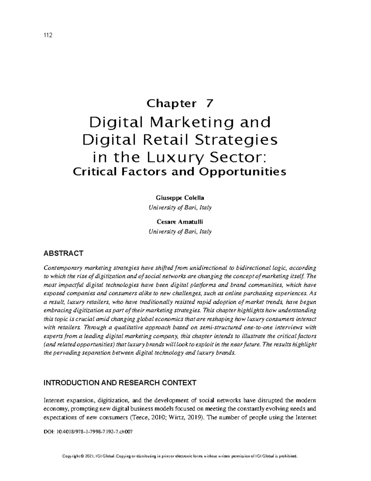 112 Chapter 7: Digital Marketing & Retail Strategies in Luxury Sector ...