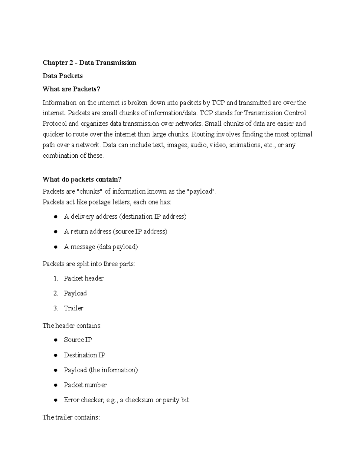 Chapter 2 - Data Transmission: Understanding Packets and Protocols - Studocu