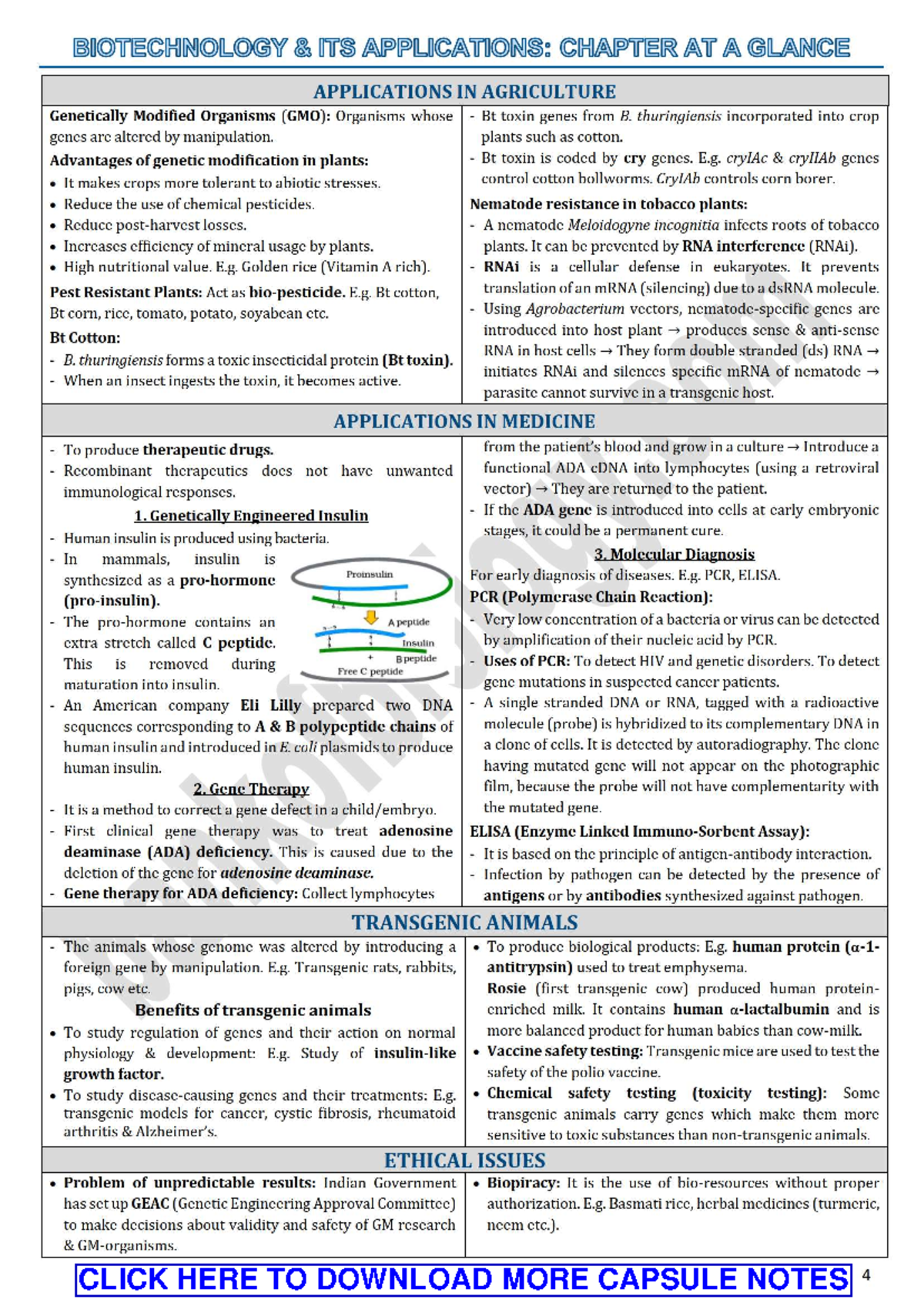 Biotechnology and Its Applications: Capsule Notes Summary - Studocu