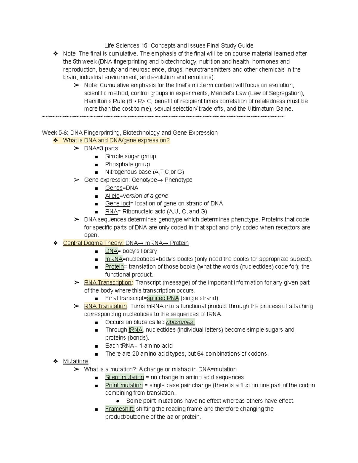 Life Sciences 15 Concepts and Issues Final Study Guide - The emphasis ...