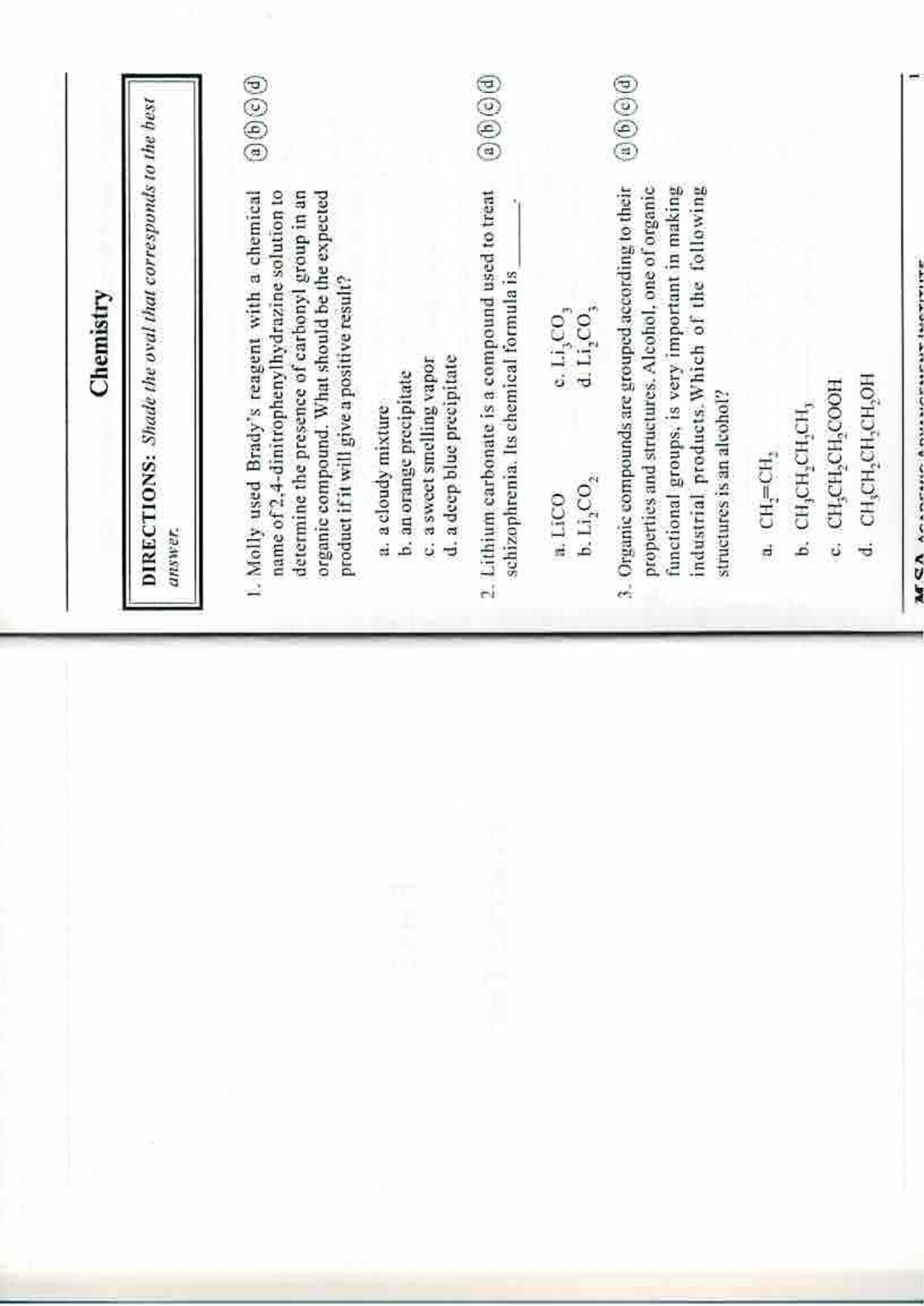 Chemistry NMAT Practice Test: Comprehensive Review and Answers - Studocu