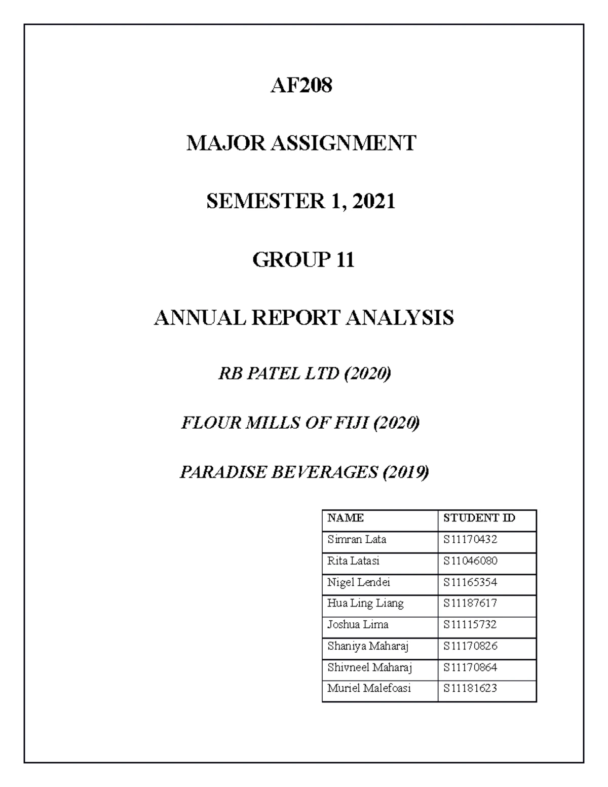 AF208 Financial Management Major Assignment: Analyzing Pacific Green Industries - Studocu